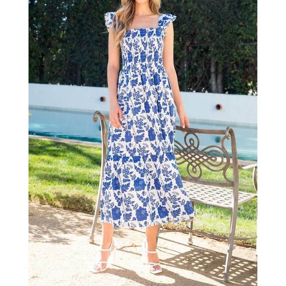 THML | Dresses | New Thml Penelope Floral Smocked Sundress In Blue ...